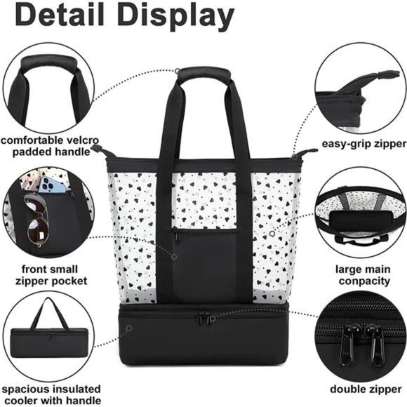 Bags | Mesh Beach Tote Bag With Cooler Insulated Detachable Pool Bags ...